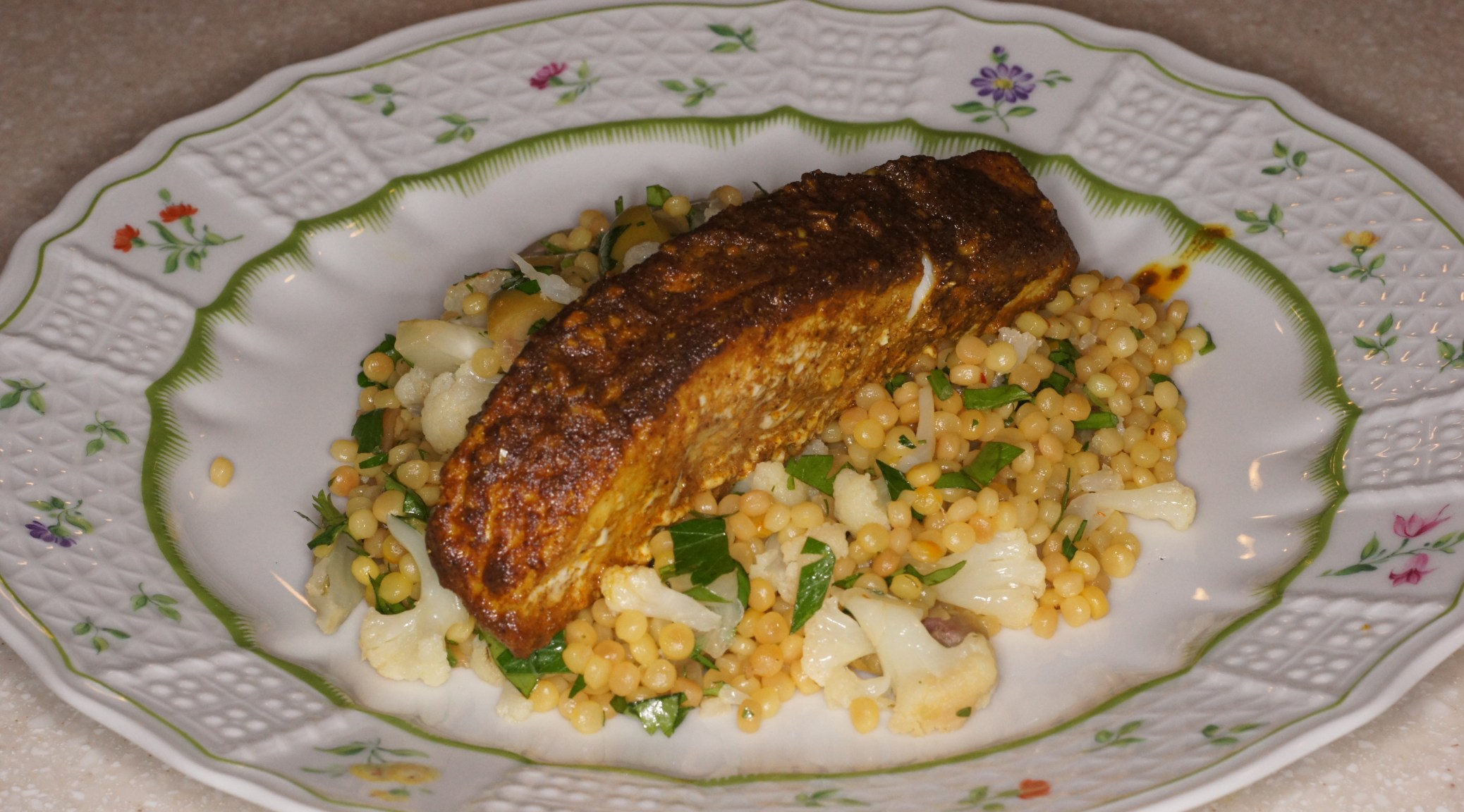 Saffron-Scented Vegetable Cous­cous with North African Spiced Halibut ...