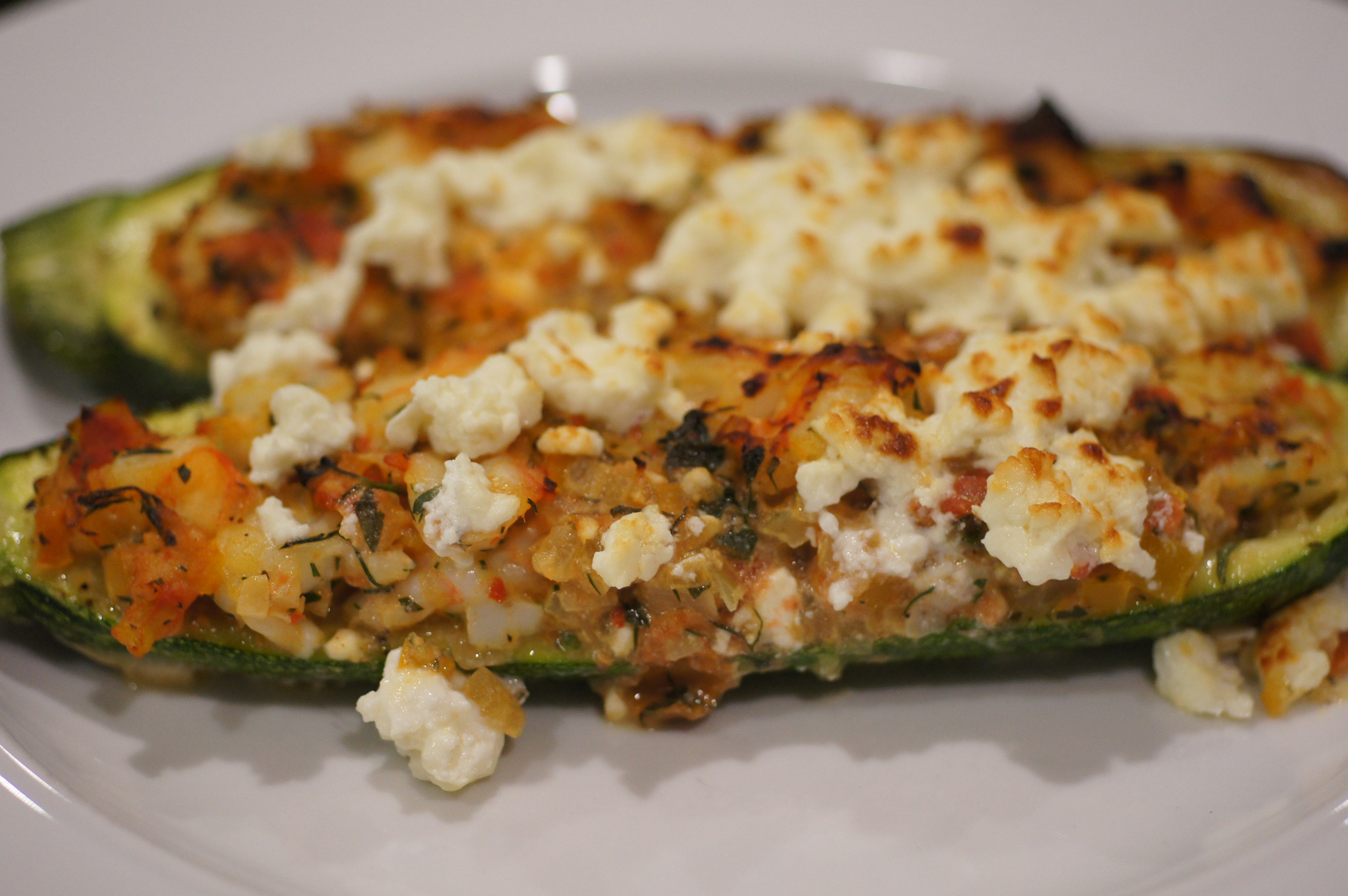 Shrimp Stuffed Zucchini with Tomato and Feta | REMCooks