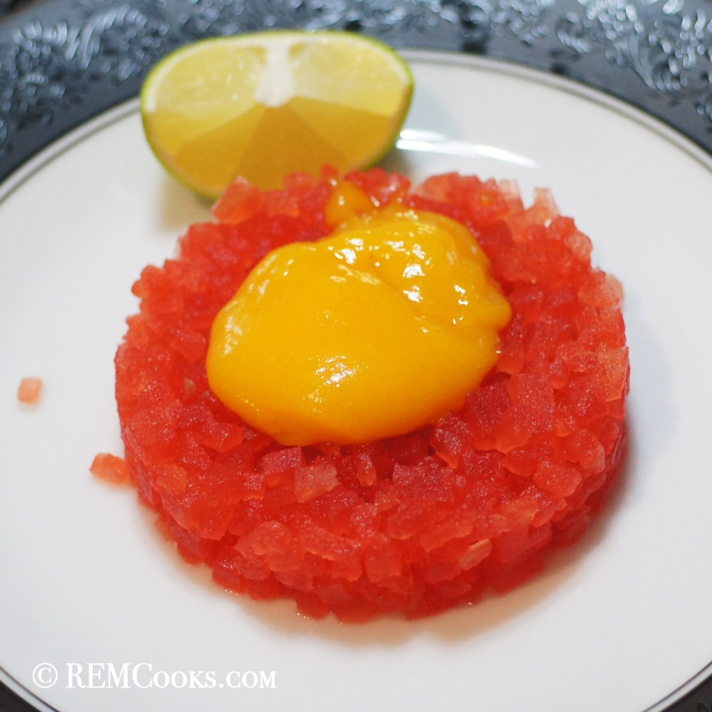 Faux Steak Tartare: Compressed Watermelon with Mango Yolk | REMCooks