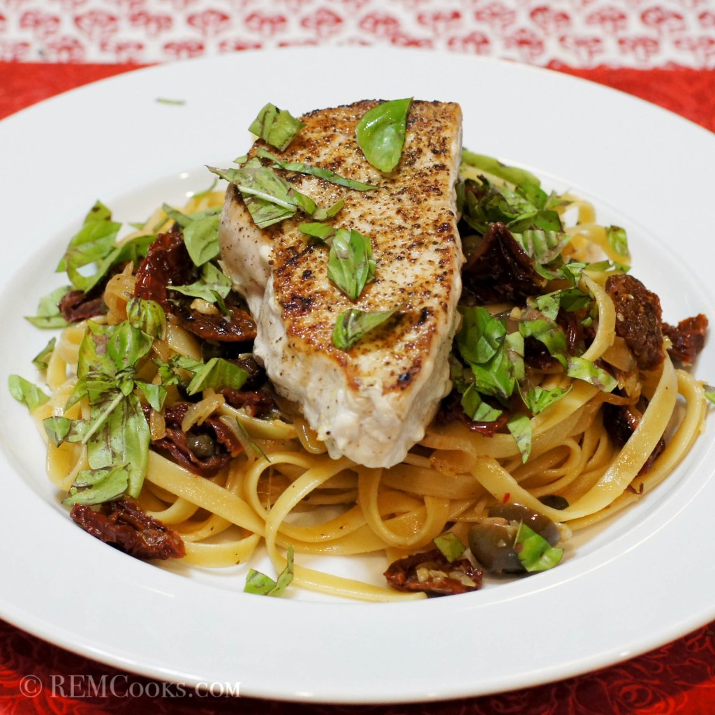 Mediterranean Inspired Swordfish on Linguini | REMCooks